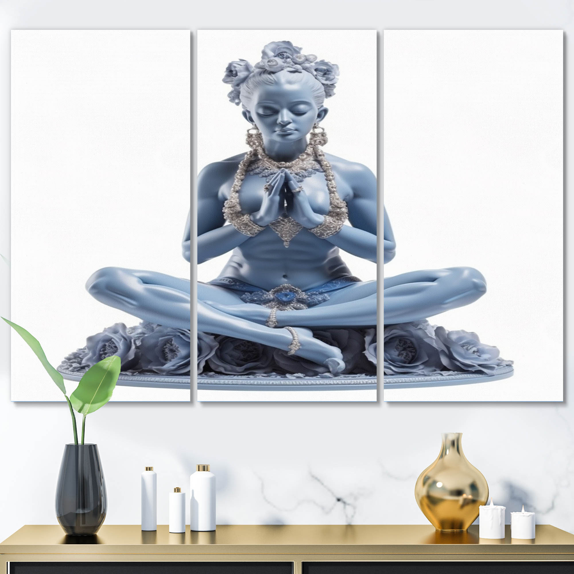 Design Art Blue Yogini Elegant Grace Elevating Spirit - Yoga Canvas Art Print Set | Wayfair